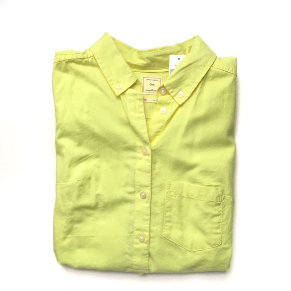 GAP | Tops | Gap New Womens Neon Yellow Button Down Shrunken Boyfriend ...